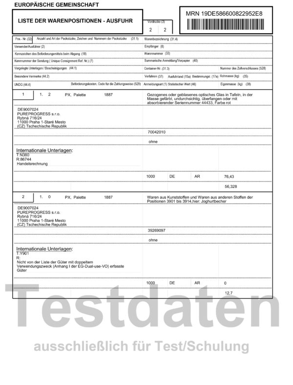 Ausfuhrbegleitdokument - Ausfuhrzoll - Ausfuhranmeldung
